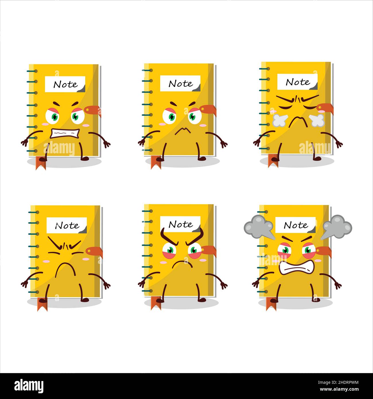 Note book cartoon character with various angry expressions. Vector ...