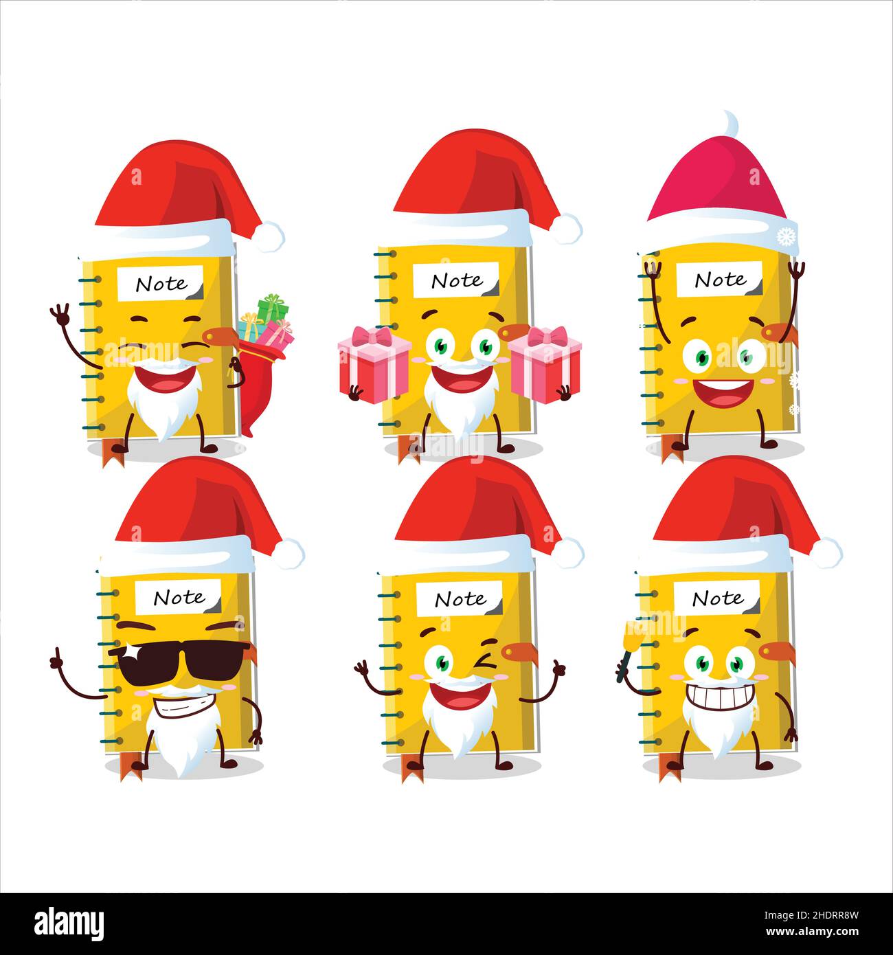 Santa Claus emoticons with note book cartoon character. Vector ...
