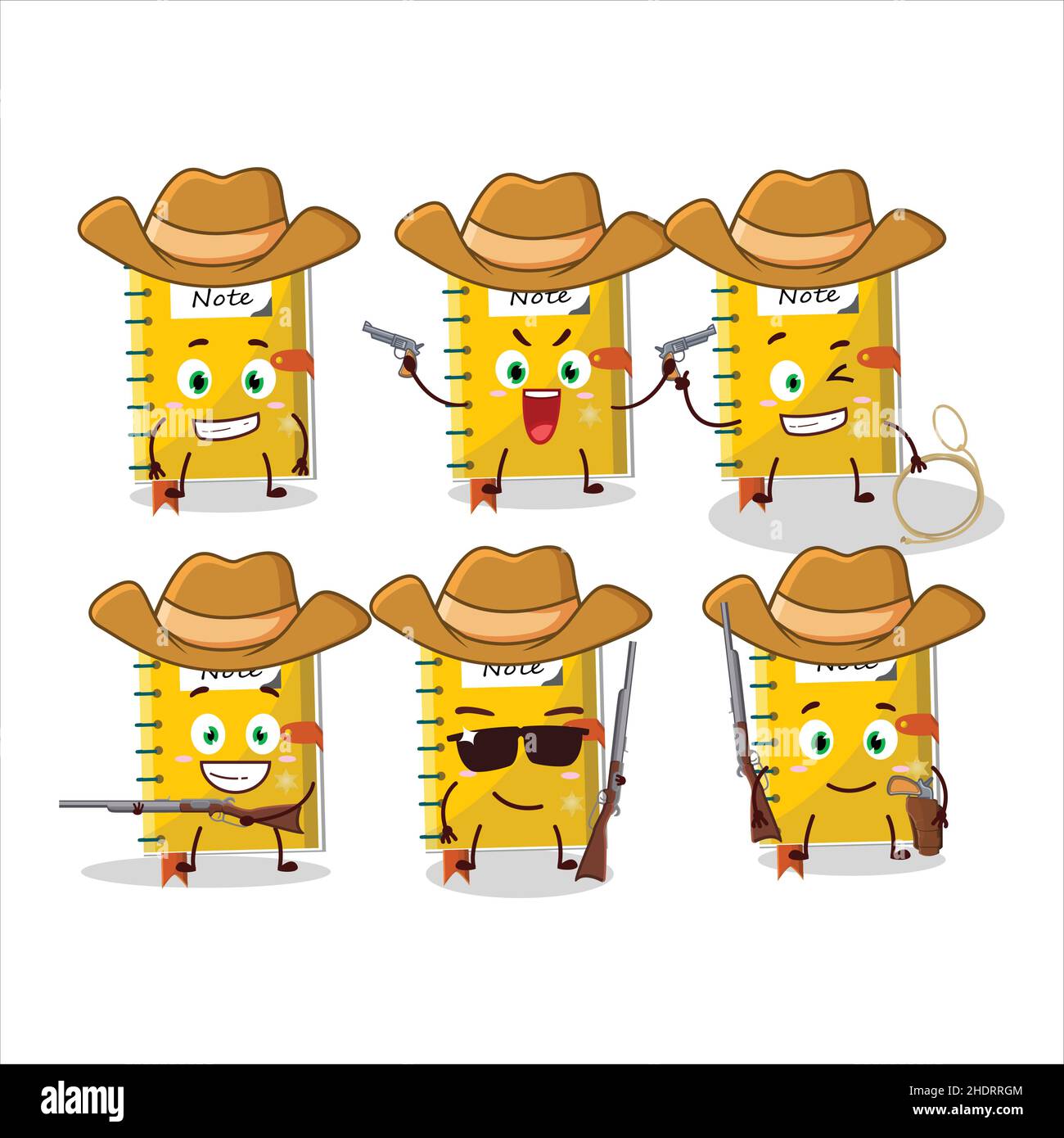 Cool cowboy note book cartoon character with a cute hat. Vector ...