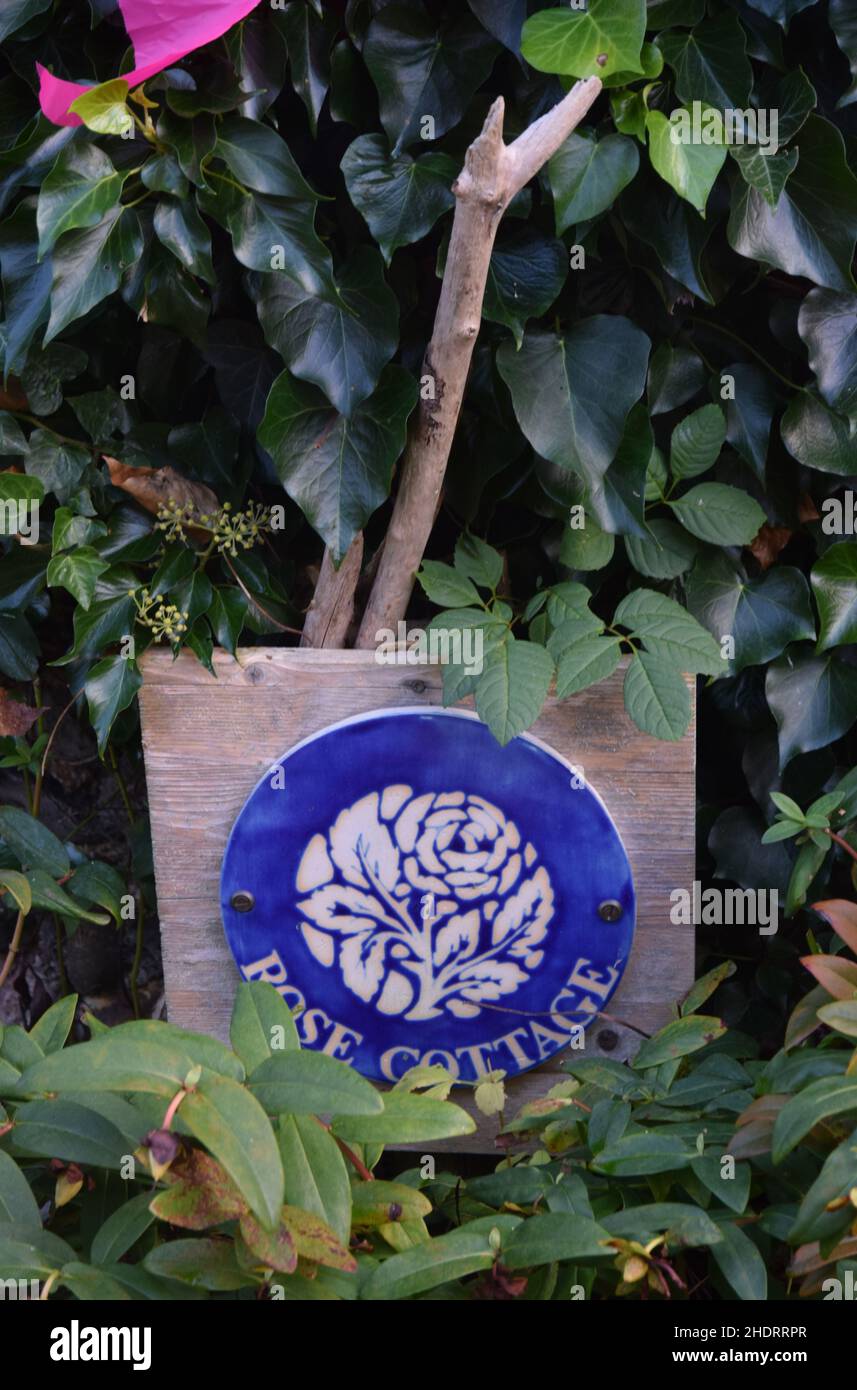 rose cottage name plaque, suffolk, england Stock Photo - Alamy