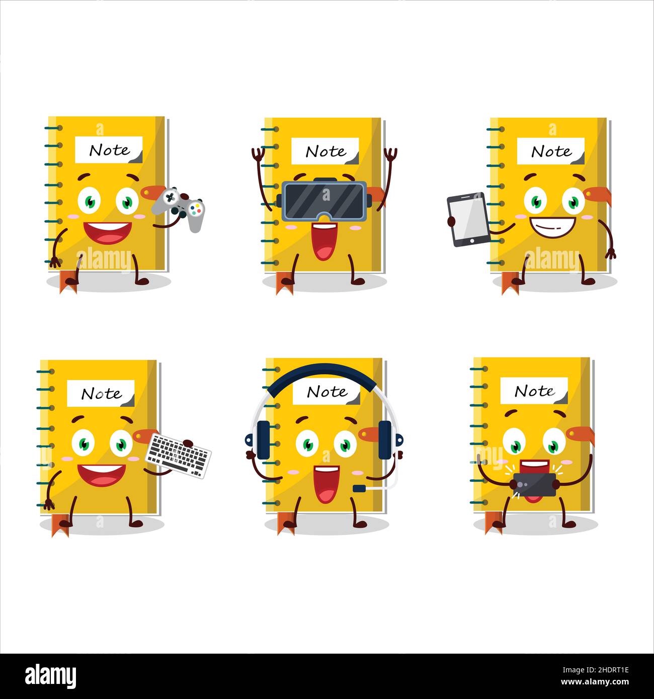 Note book cartoon character are playing games with various cute ...