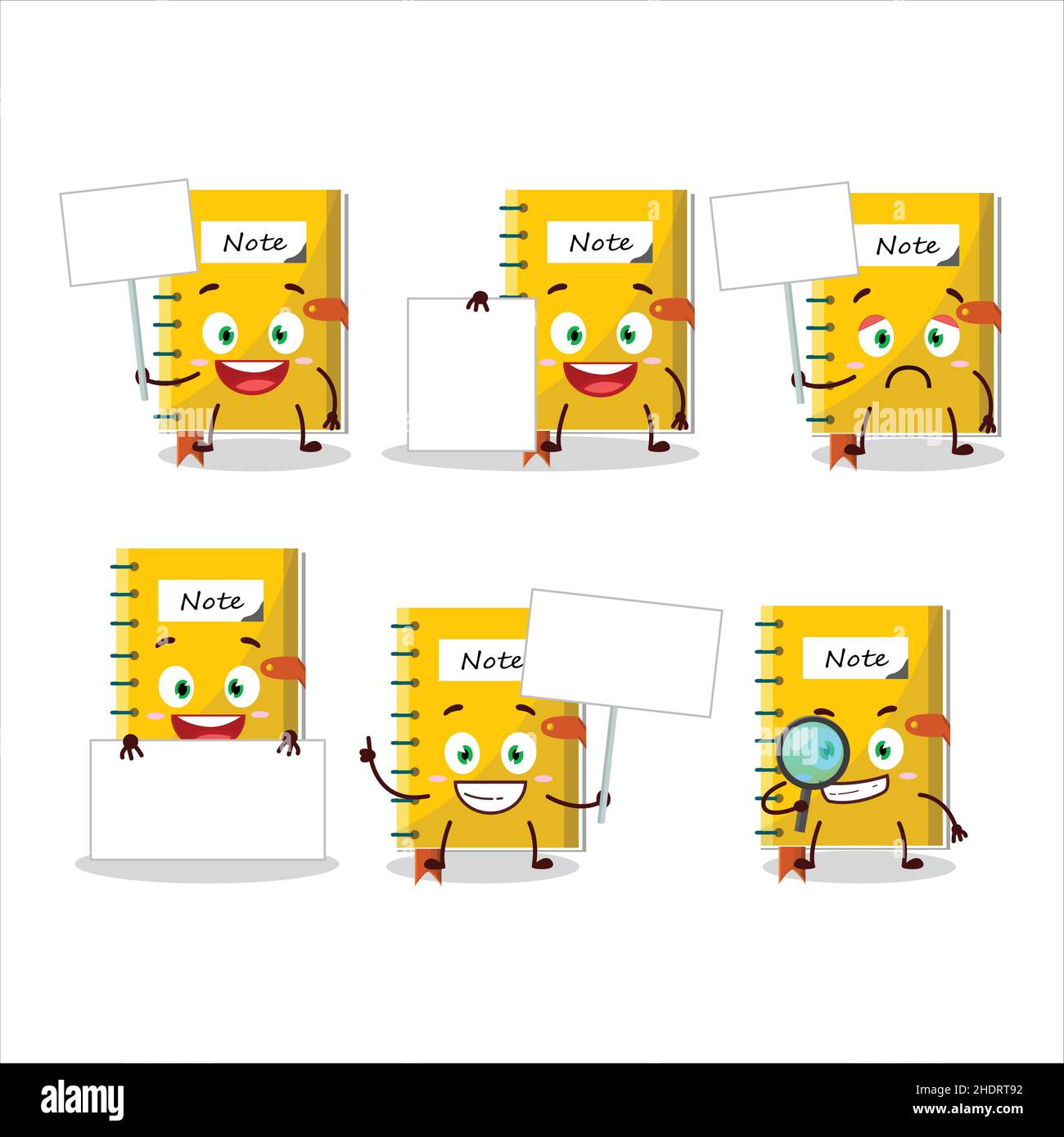 Note book cartoon character bring information board. Vector ...