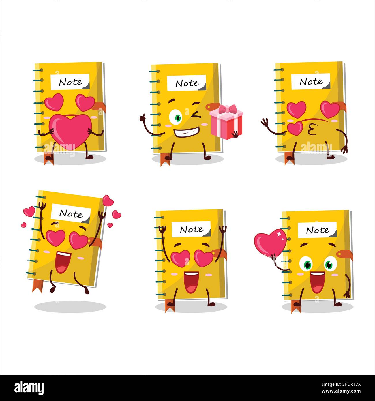 Note book cartoon character with love cute emoticon. Vector ...