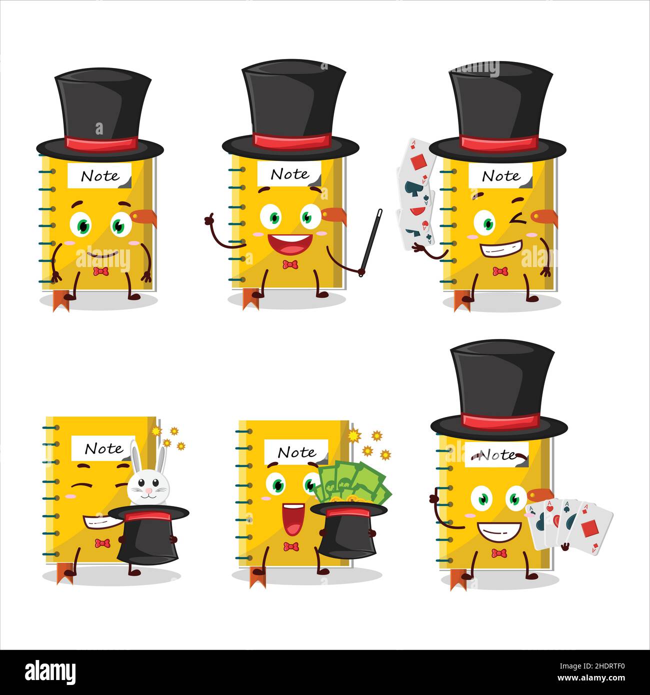 A note book Magician cartoon character perform on a stage. Vector ...