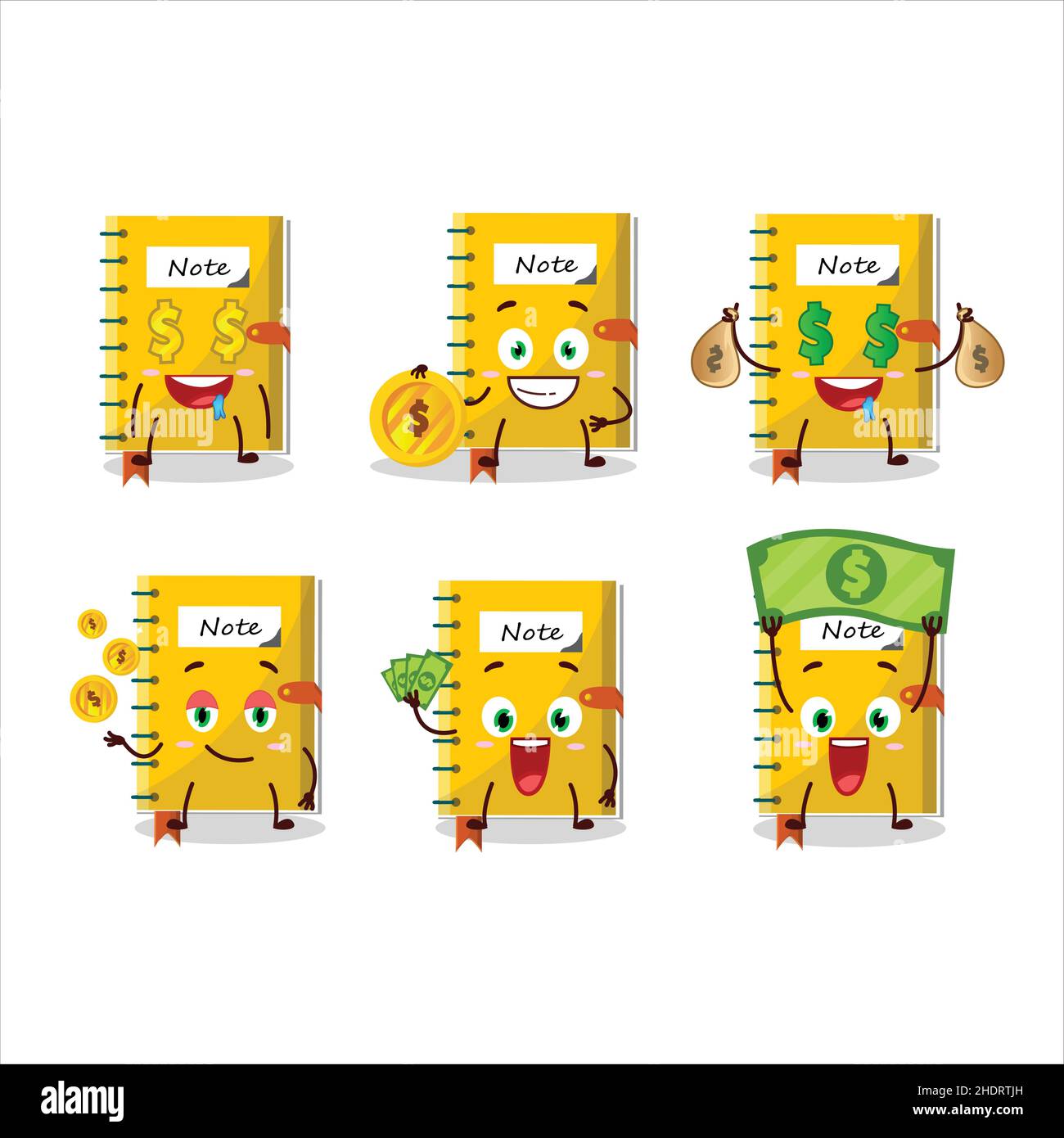 Note book cartoon character with cute emoticon bring money. Vector ...