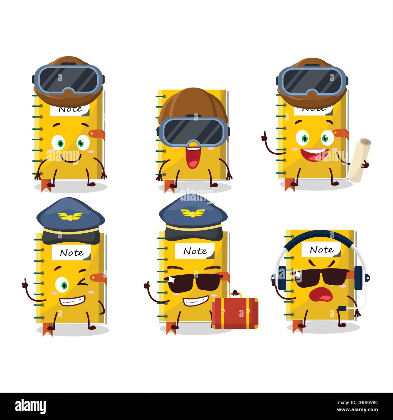 Pilot cartoon mascot note book with glasses. Vector illustration Stock ...