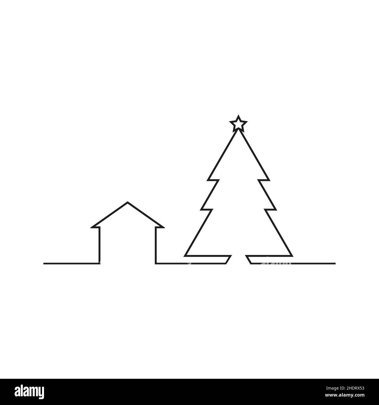 Continuous one line drawing of Christmas tree with decorations. New ...