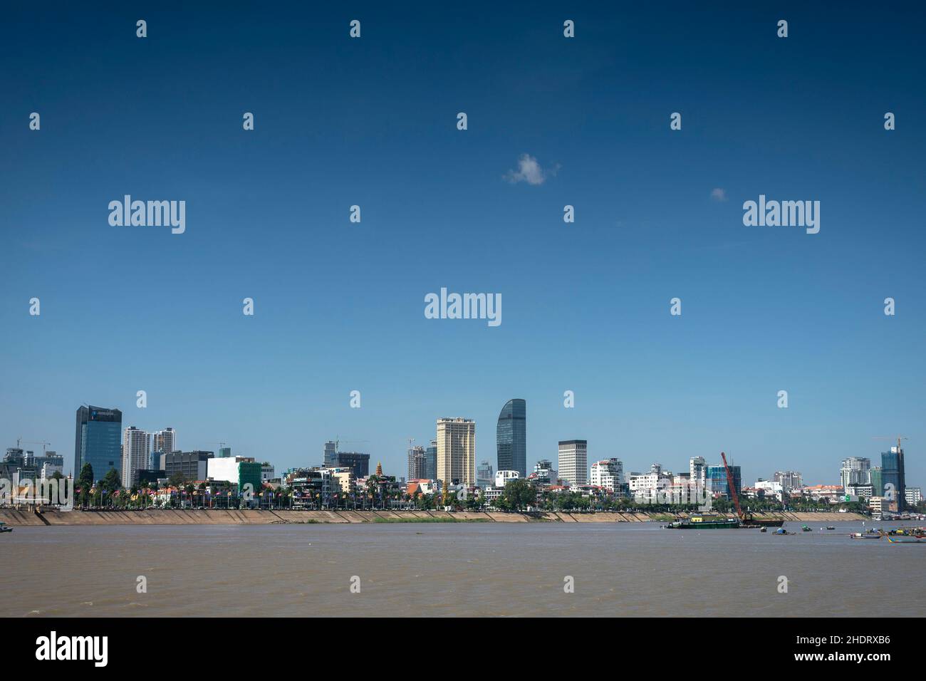 Phnom Penh city riverside skyline view of modern buildings in Cambodia ...