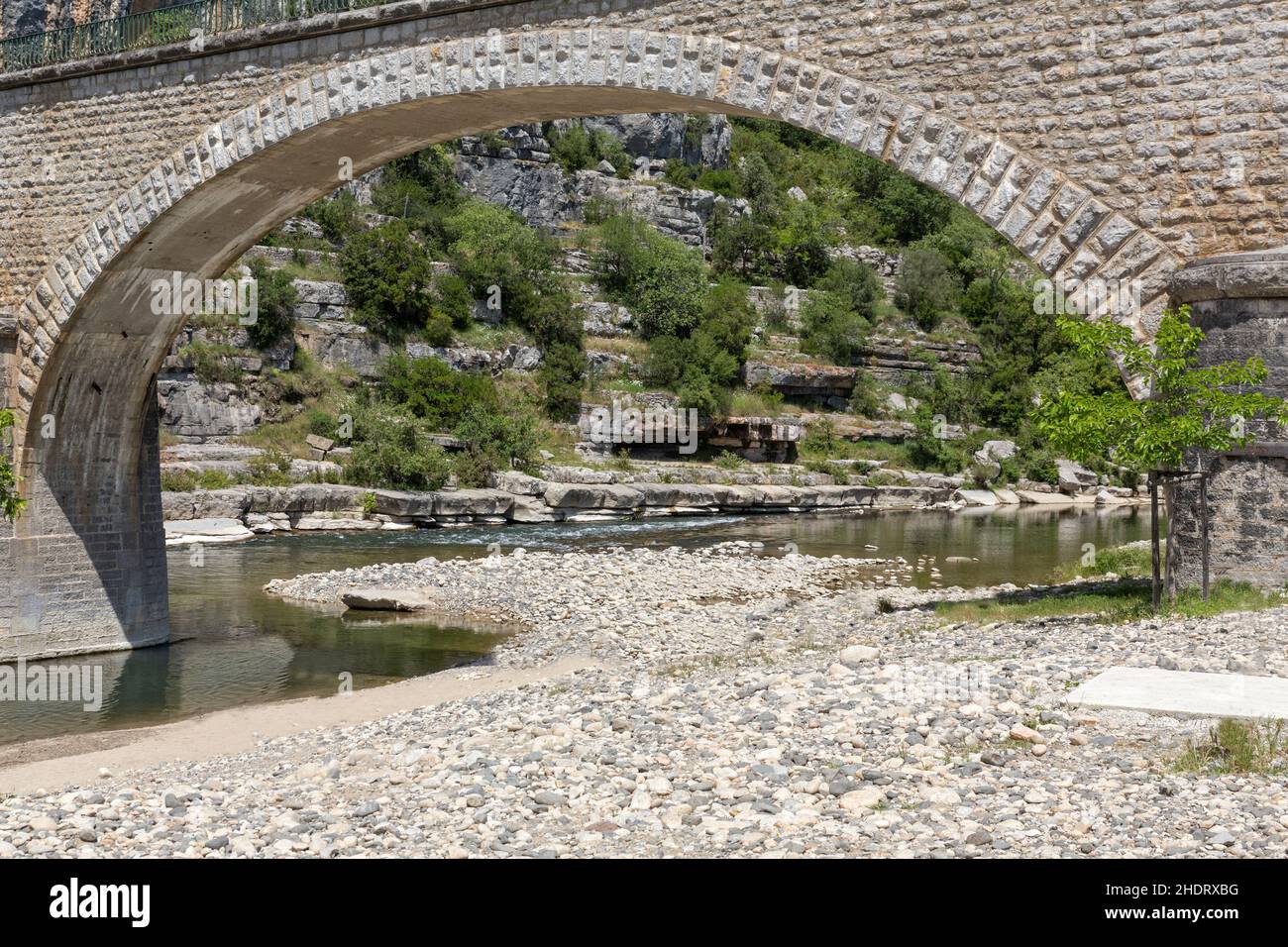 pebble beach, stone bridge, ardeche, balazuc, gravel beach, pebble ...