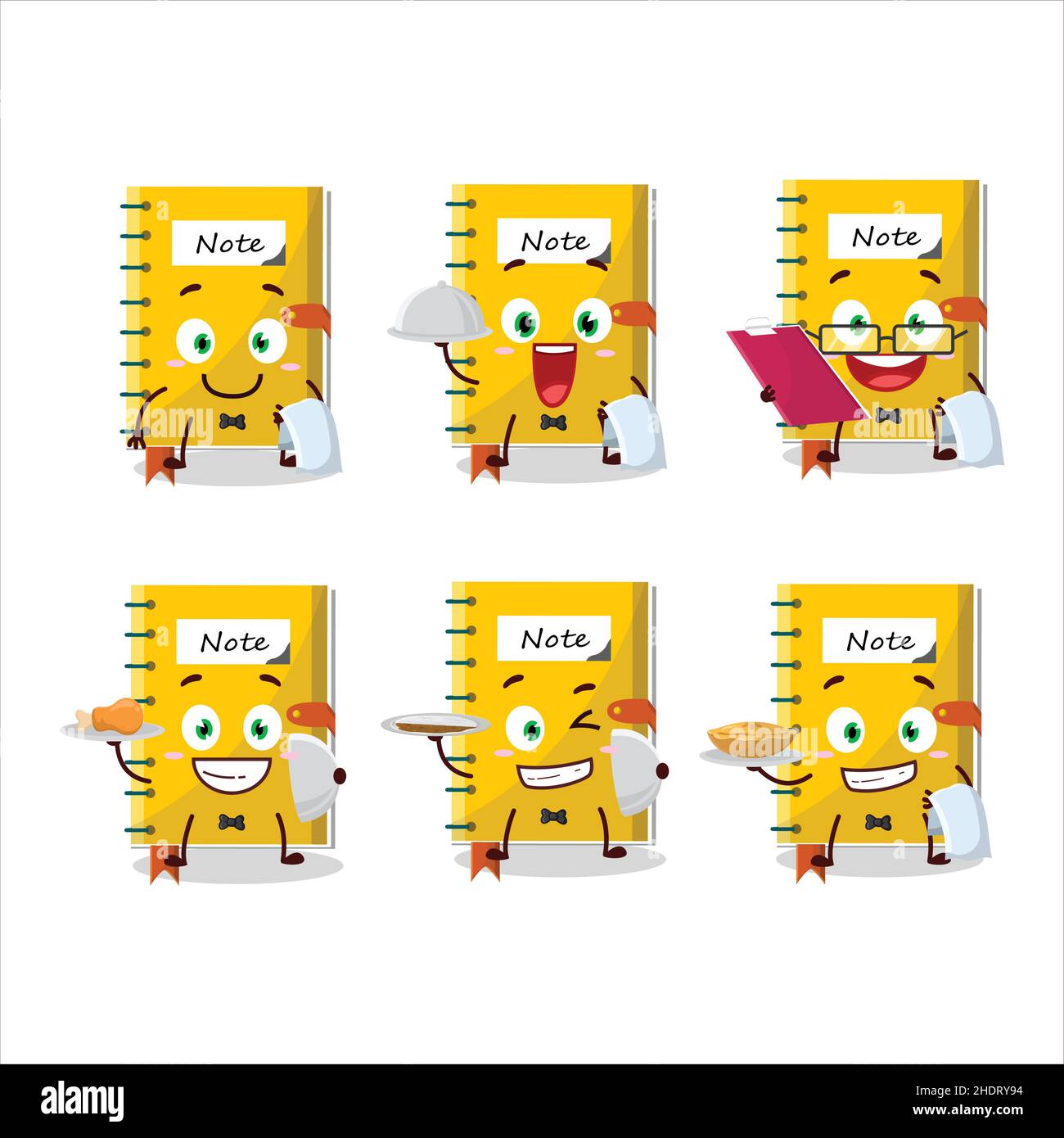 happy note book waiter cartoon character holding a plate. Vector ...