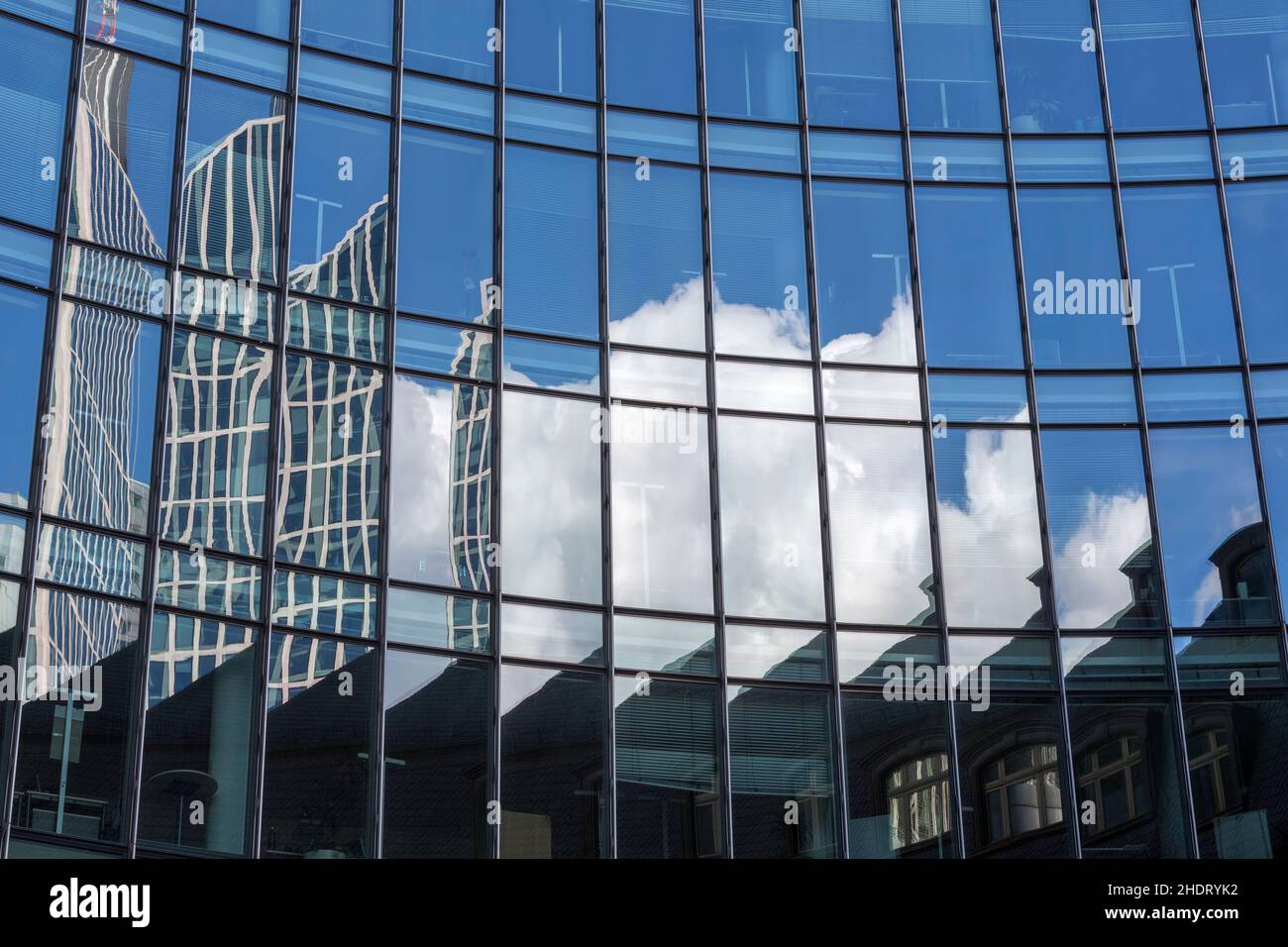 reflection, office building, glass facade, reflections, office ...