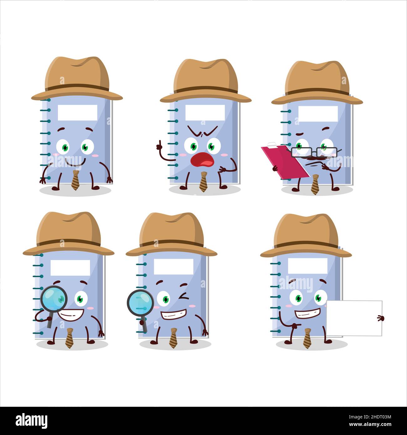 Detective blue book cute cartoon character holding magnifying glass ...