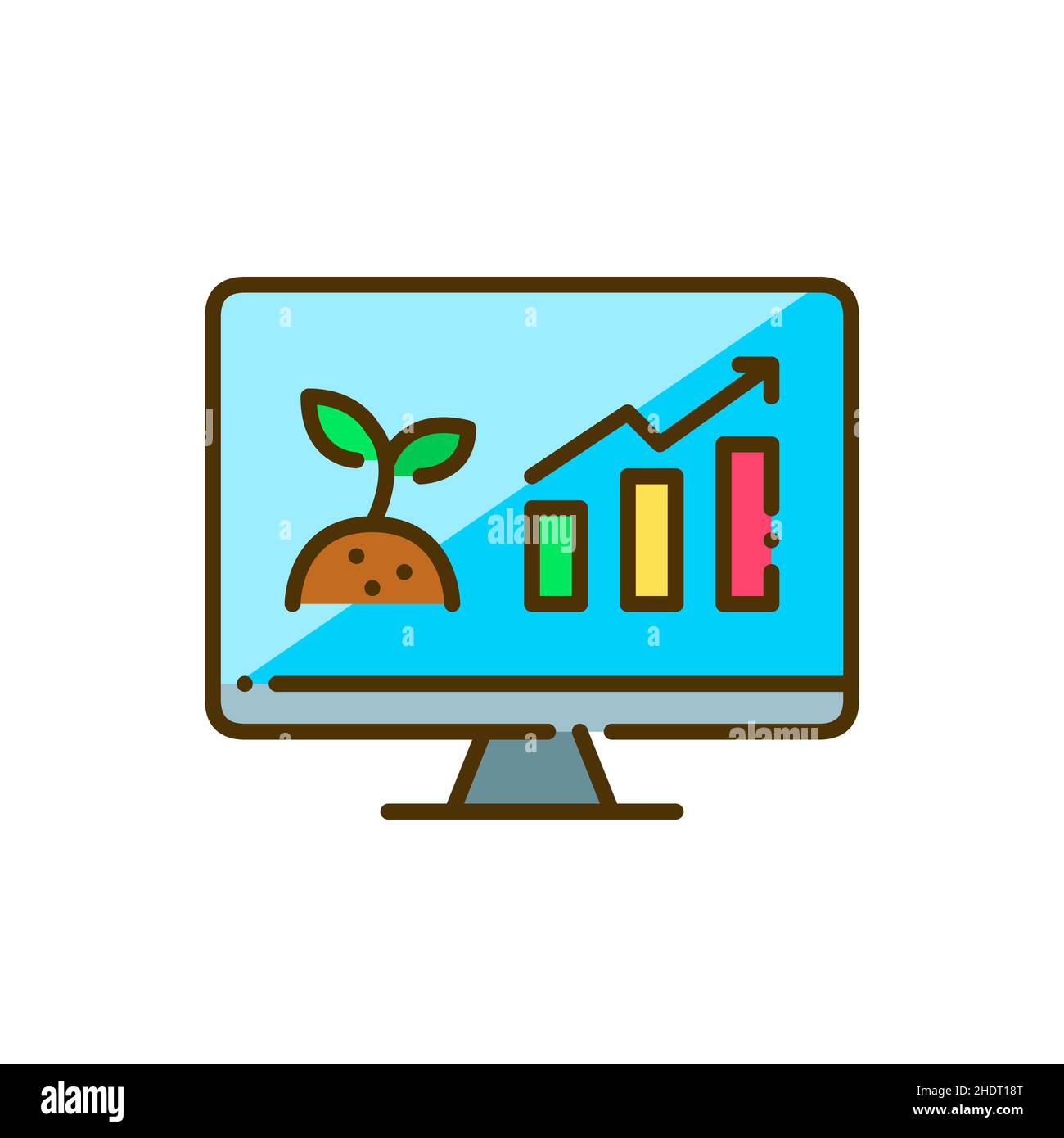 Plant and soil infographic on a laptop. Pixel perfect, editable stroke ...