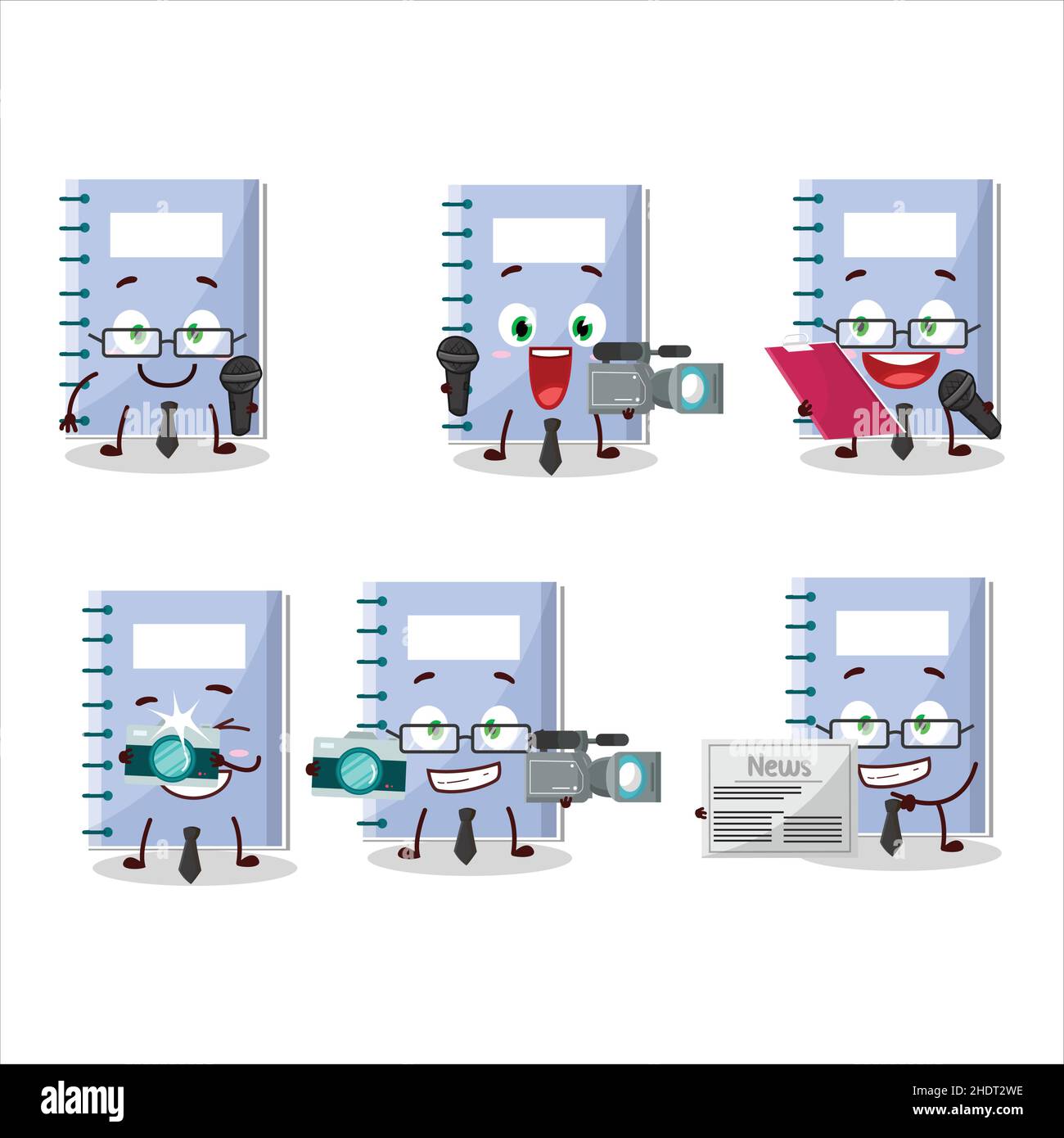 Character reporter blue book cute mascot with microphone. Vector ...