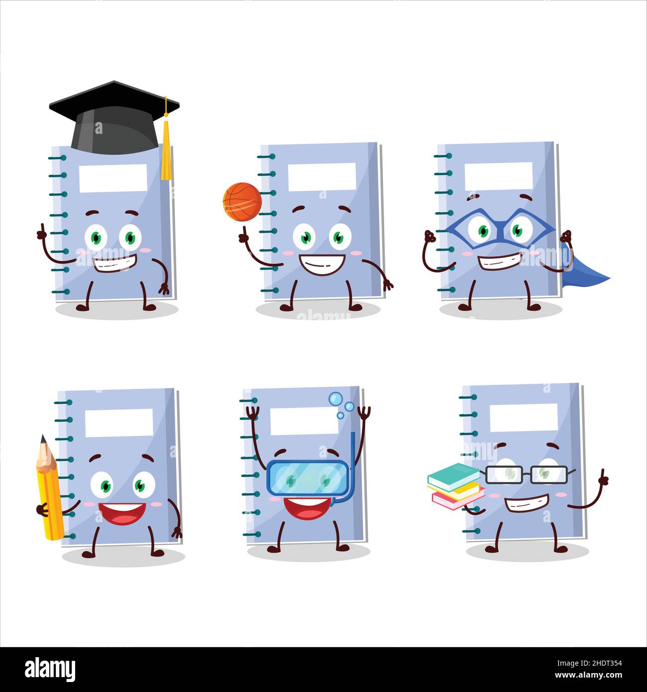 School student of blue book cartoon character with various expressions ...