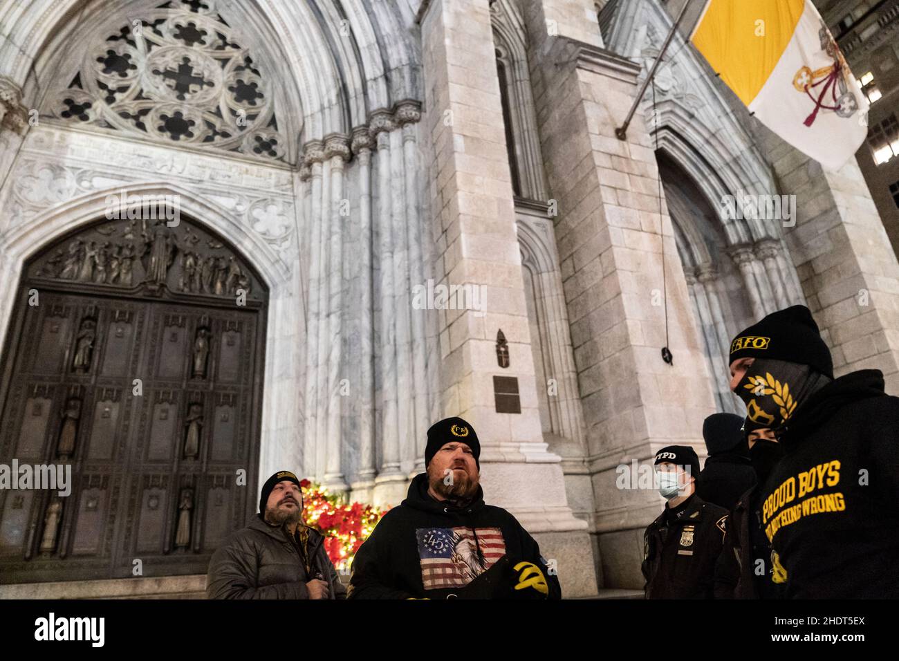 New York, NY - January 6, 2022: Small group of Trump supporters gather ...