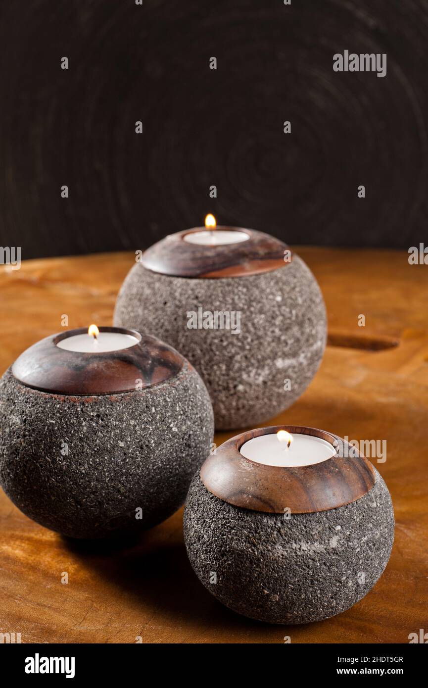 Tea lights on wooden hi-res stock photography and images - Alamy