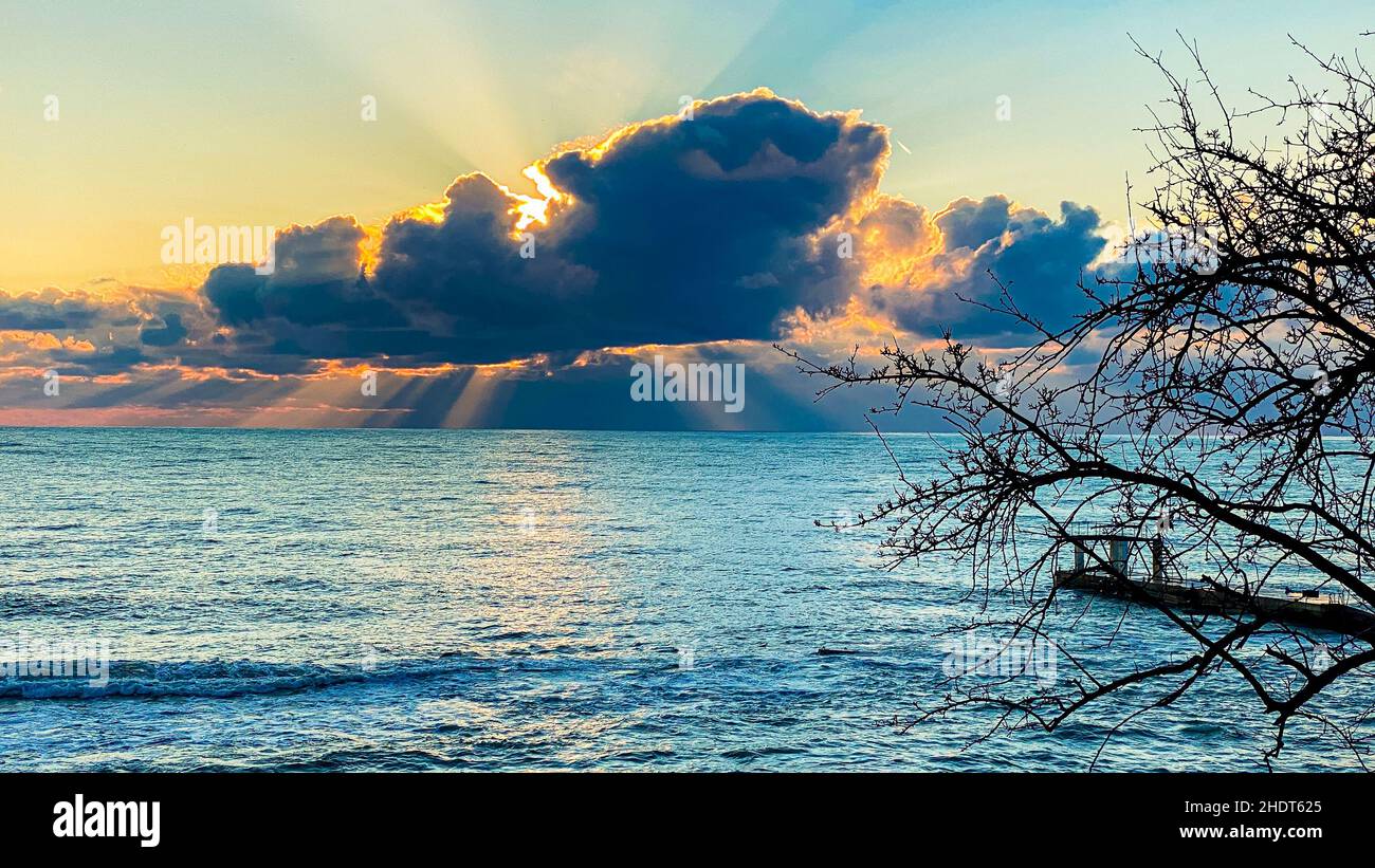 sunset, sunbeams, black sea, sunsets, sun beams, sun ray, sun rays ...