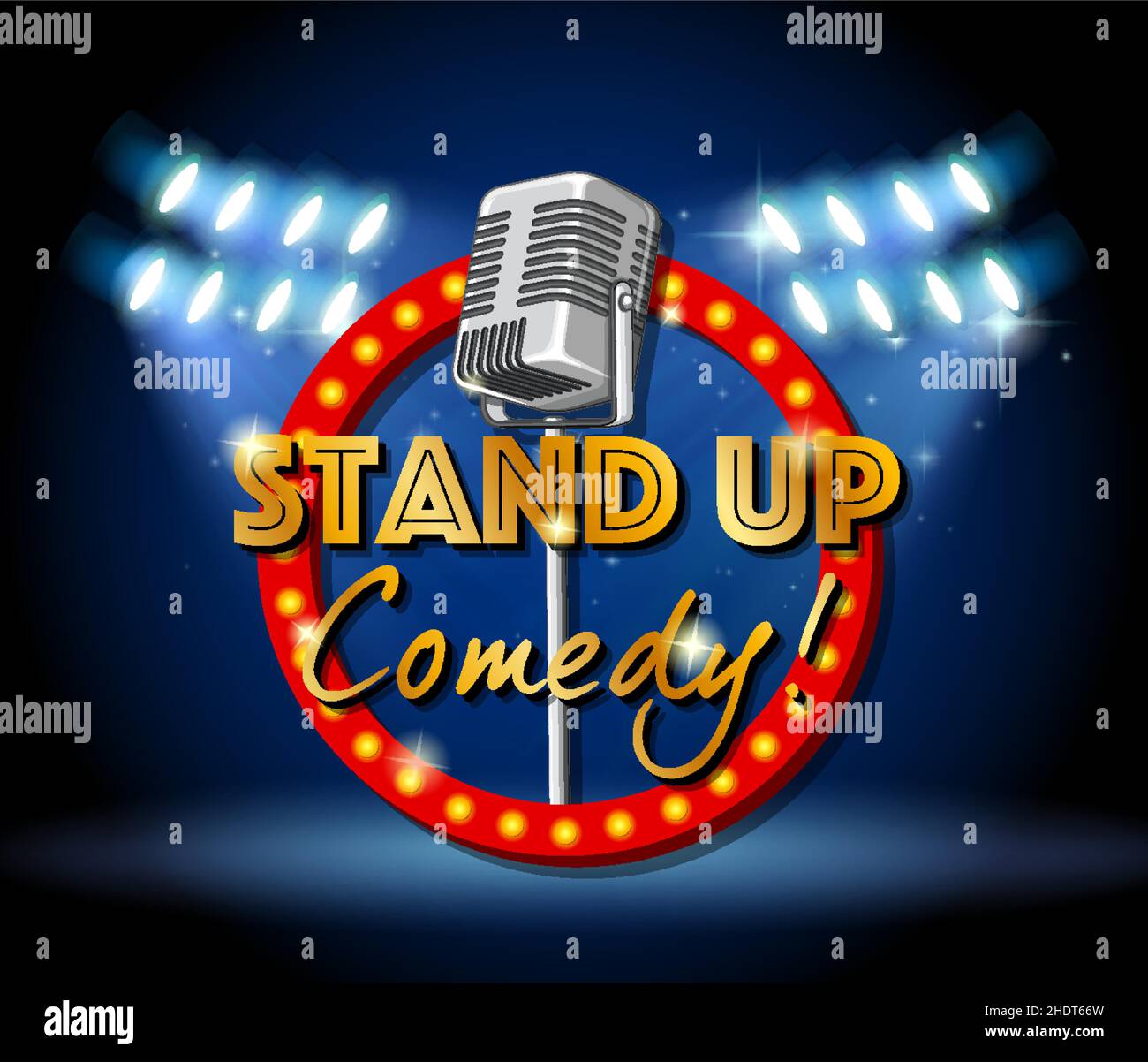 Stand up comedy banner with vintage microphone illustration Stock ...
