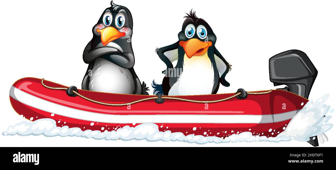 Penguins on a motor inflatable boat illustration Stock Vector Image ...