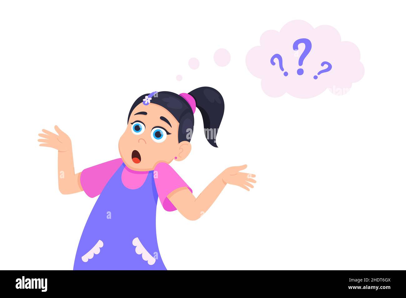Little doubt girl kid asking question flat style design vector ...