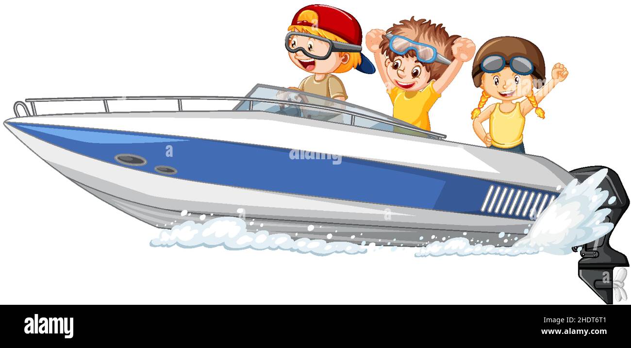 Young boy driving boat with his friends illustration Stock Vector Image ...