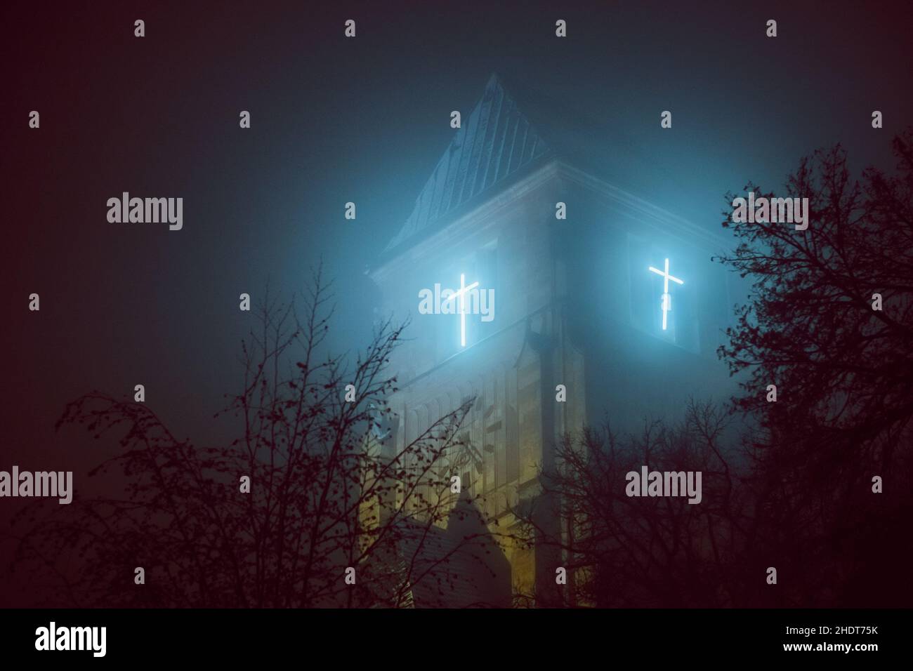 church, fog, cross, churchs, fogs, crosses Stock Photo - Alamy
