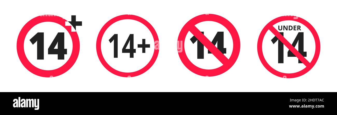 Over 14 years old plus forbidden round icon sign vector illustration ...