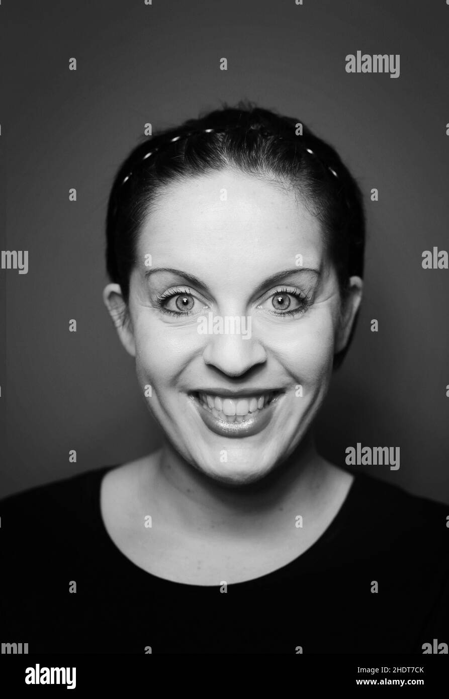 Woman head shoulders smiling Black and White Stock Photos & Images - Alamy