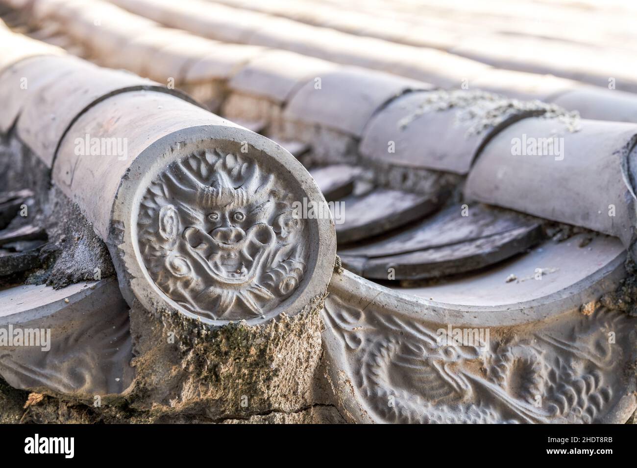 Close-up of brick and tile roof of traditional Chinese ancient building ...