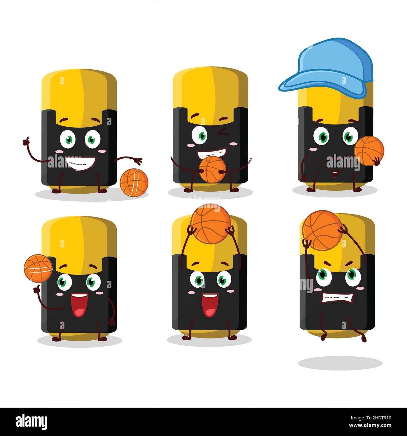Talented yellow highlighter cartoon character as a basketball athlete ...