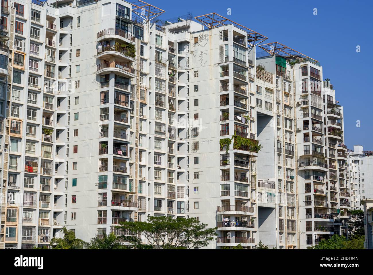 Close-up of residential buildings in high-rise residential complex in ...