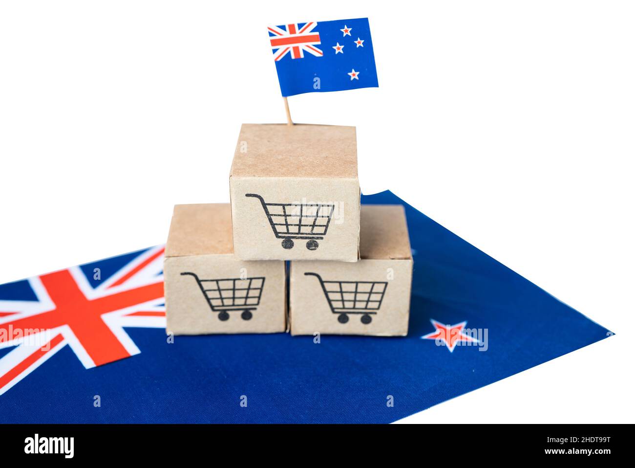 Shopping cart logo with New Zealand flag, Shopping online Import Export ...