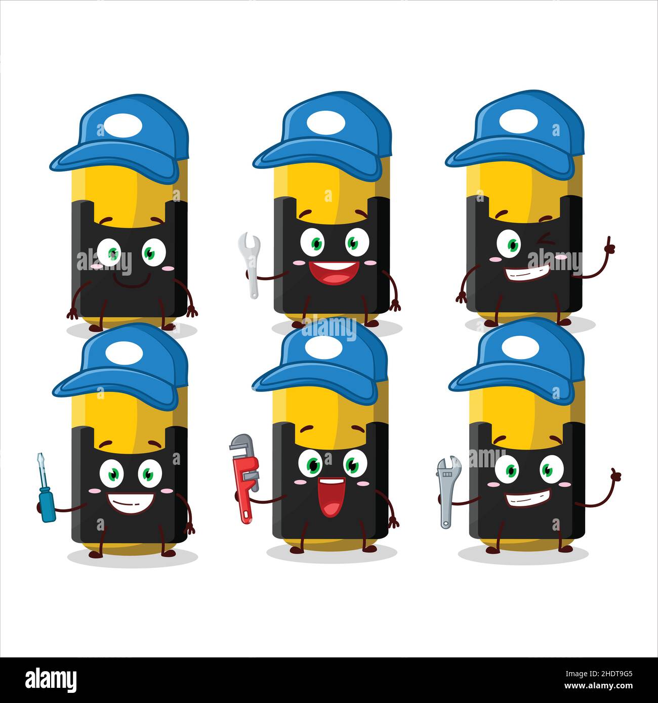 mechanic yellow highlighter cute mascot character with pliers. Vector ...