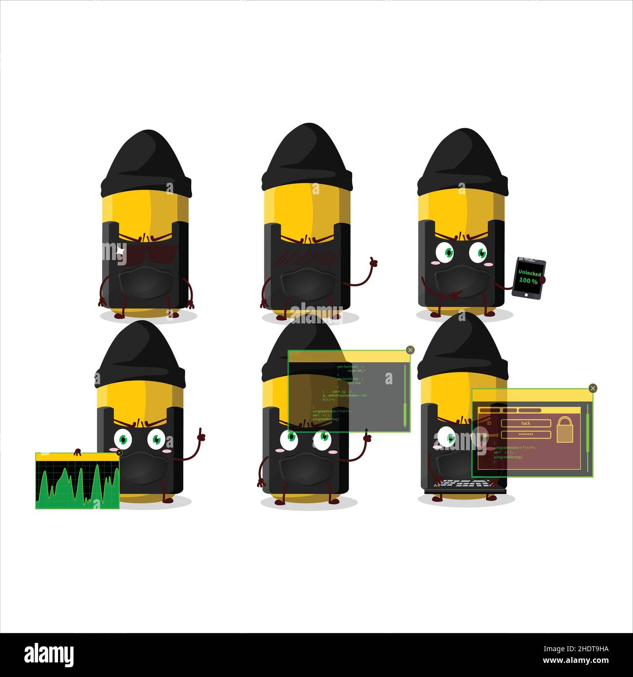 A Hacker yellow highlighter character mascot with. Vector illustration ...