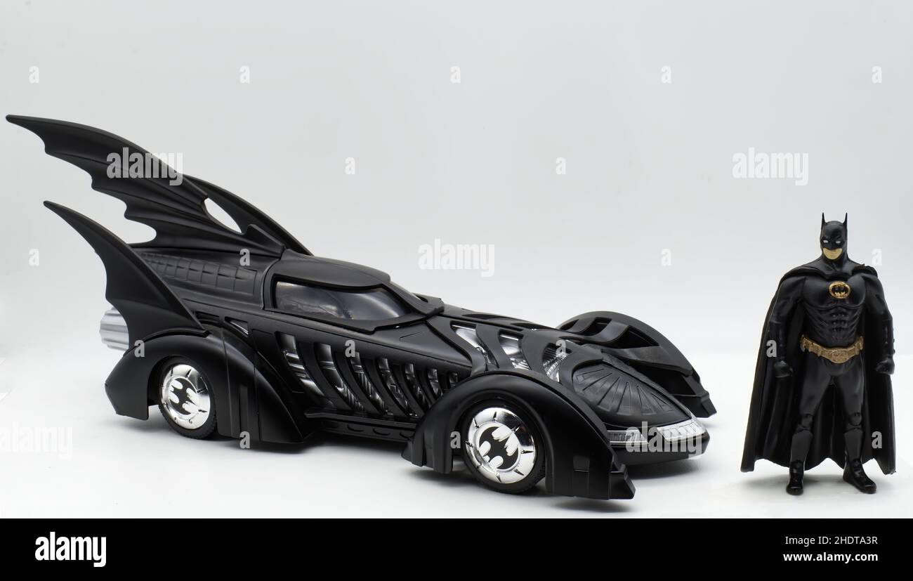 Black diecast Batmobile isolated on white background Stock Photo - Alamy