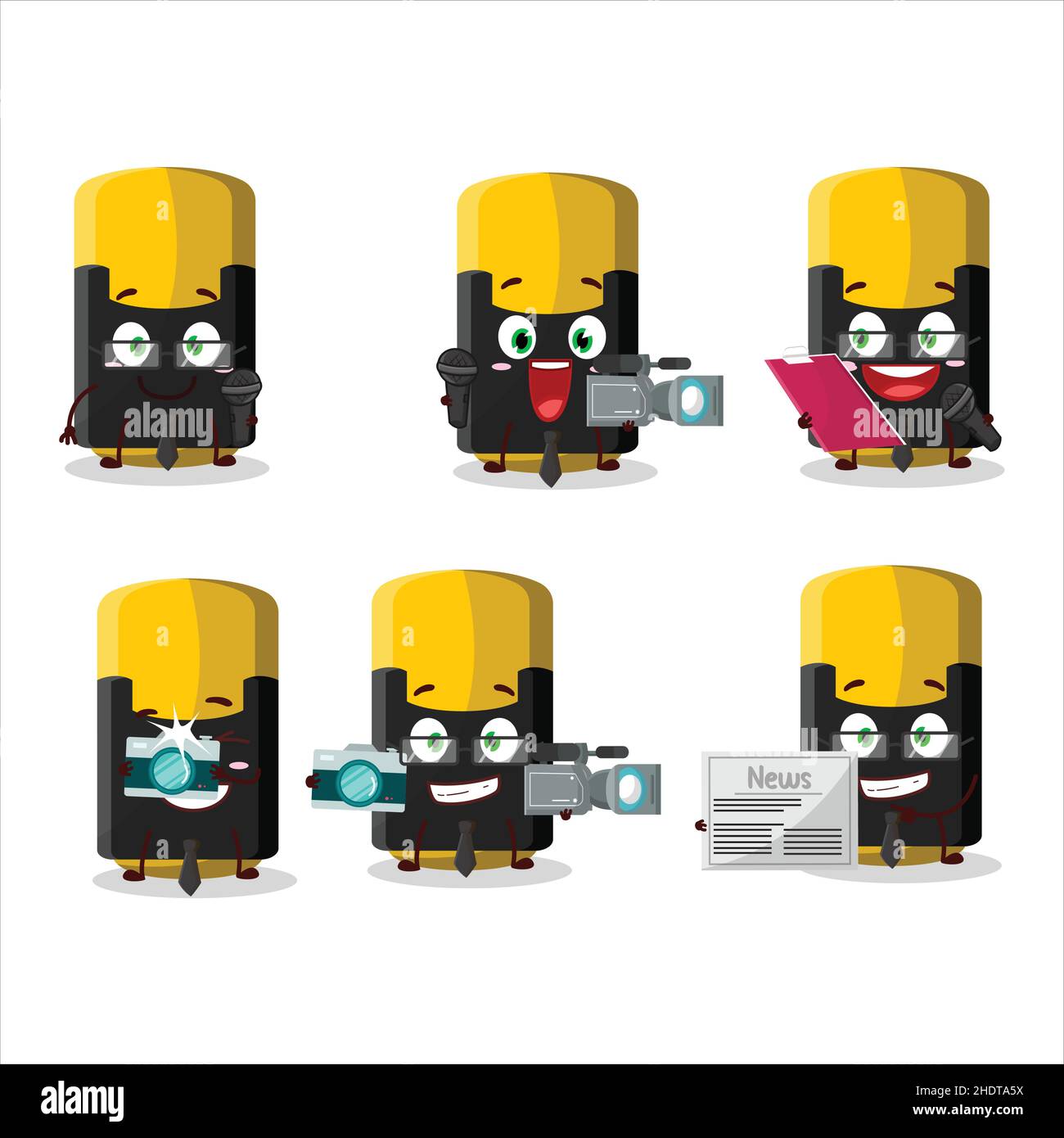Character reporter yellow highlighter cute mascot with microphone ...