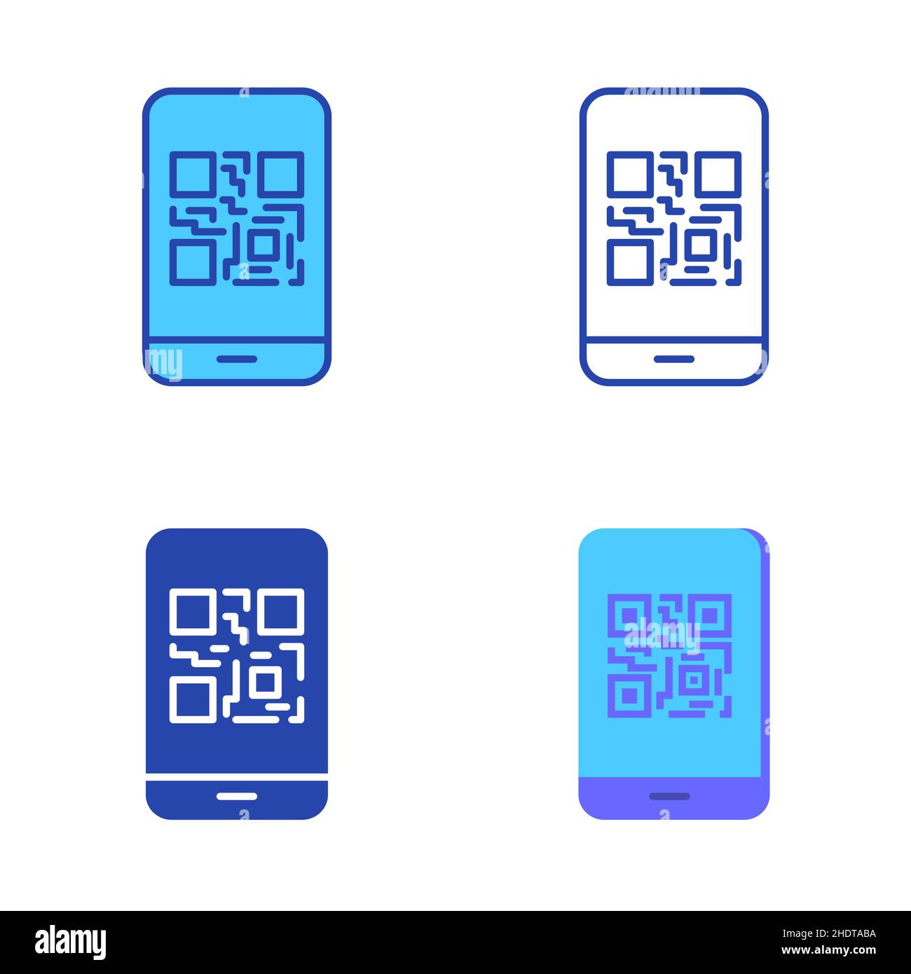 Mobile phone with qr code icon set in flat and line style ...