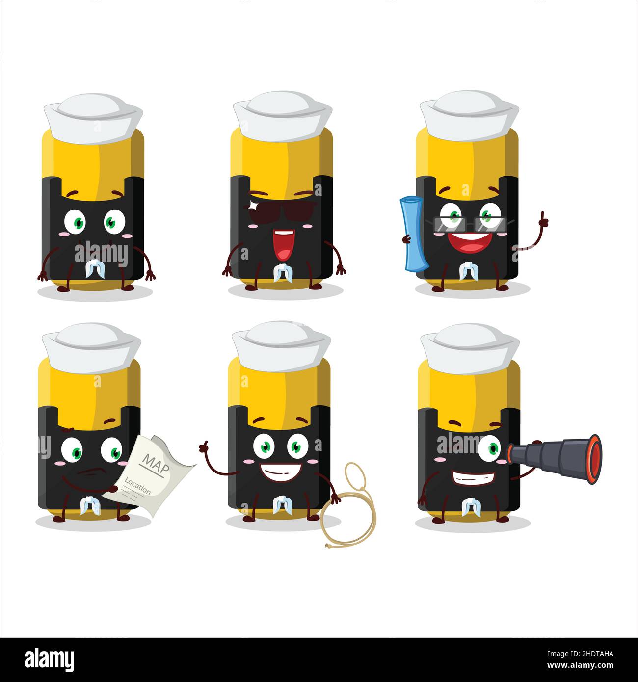 A character image design of yellow highlighter as a ship captain with ...