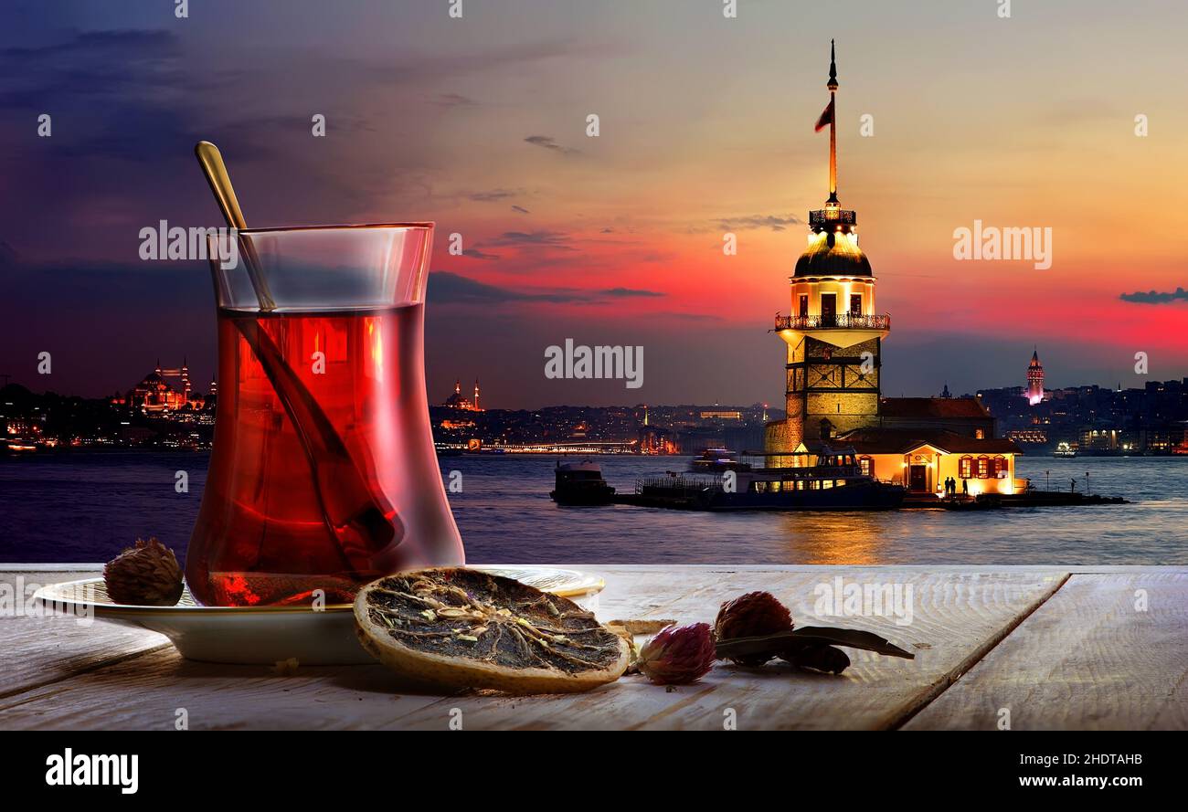 istanbul, leanderturm, turkish tea, istanbuls Stock Photo - Alamy