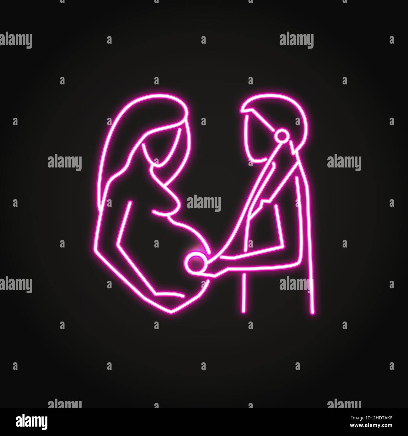 Neon prenatal checkup icon in line style. Pregnant woman and doctor ...