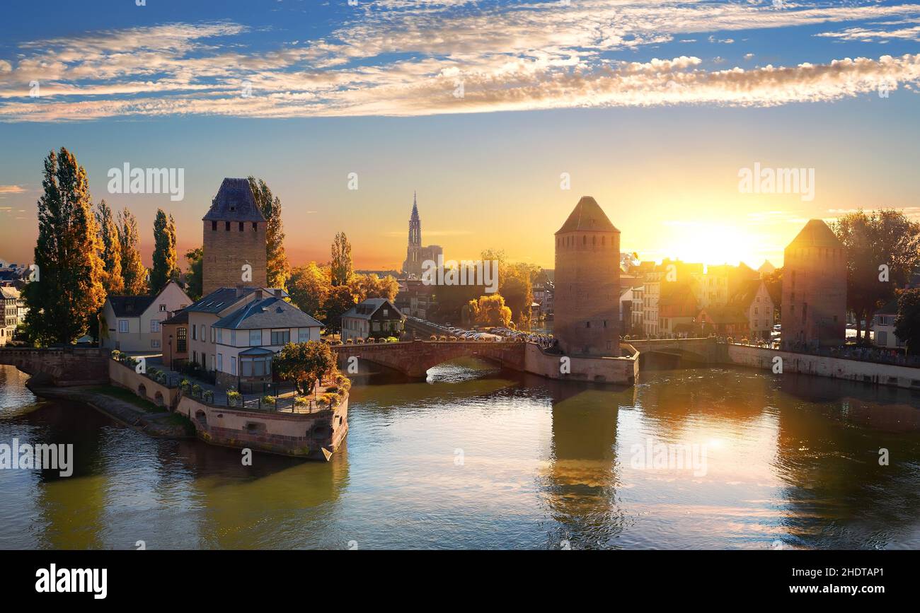 sunset, ill river, strasbourg, sunsets, ill rivers, strasbourgs Stock ...