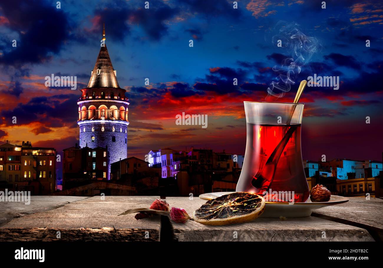 istanbul, galata tower, turkish tea, istanbuls, galata towers Stock ...