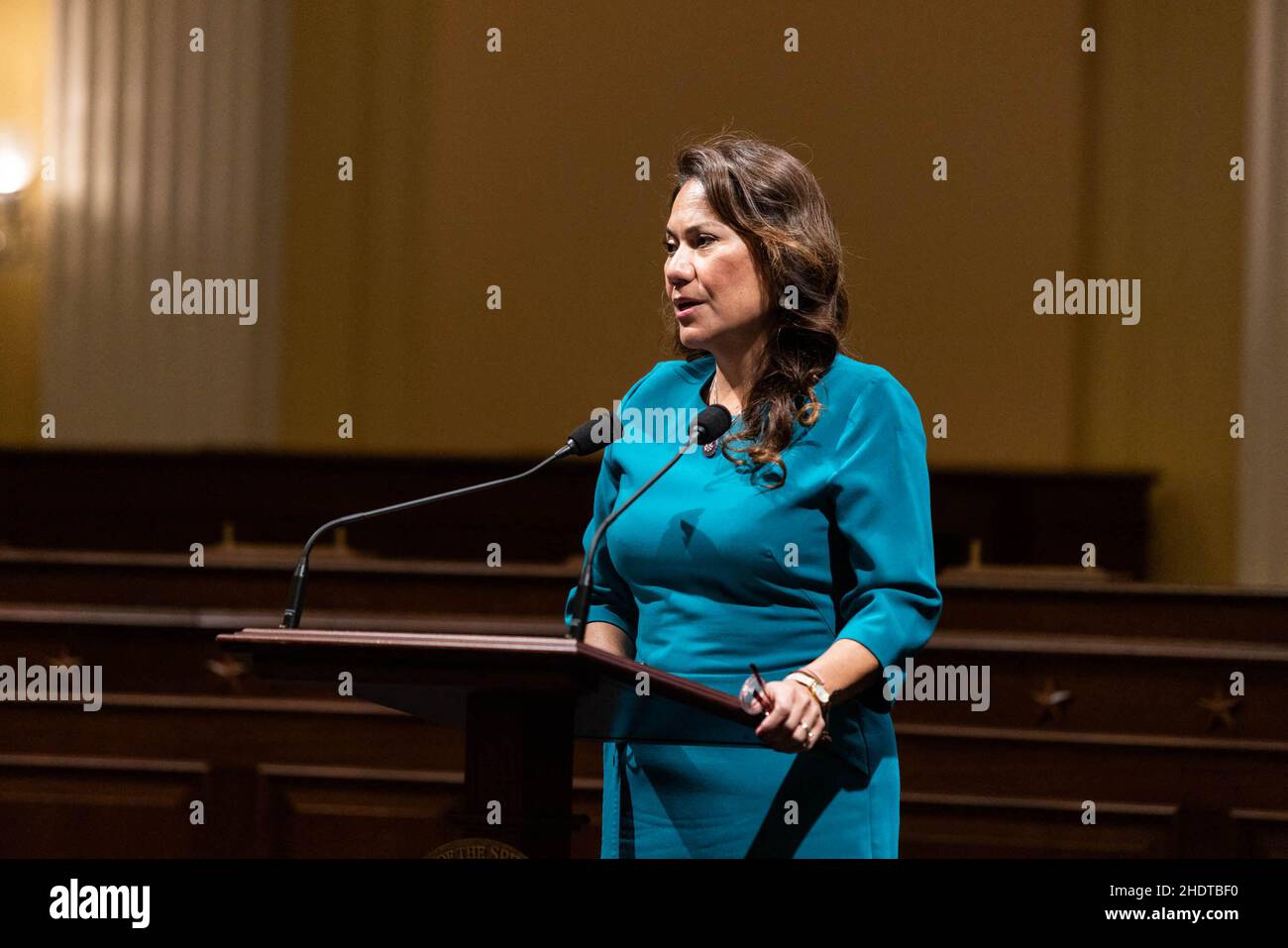 Veronica Escobar, D-TX, speaks as members of Congress share ...