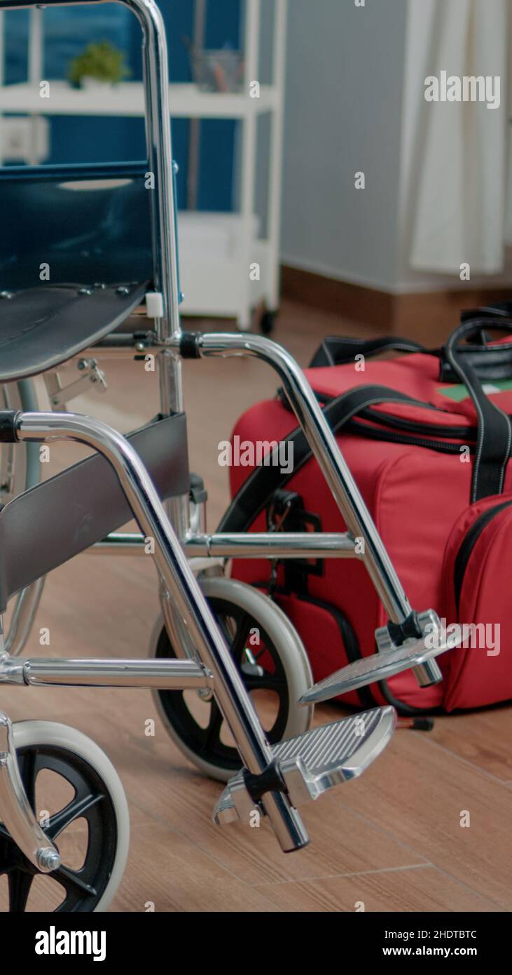 Close up of wheelchair in nursing home room for assistance and ...