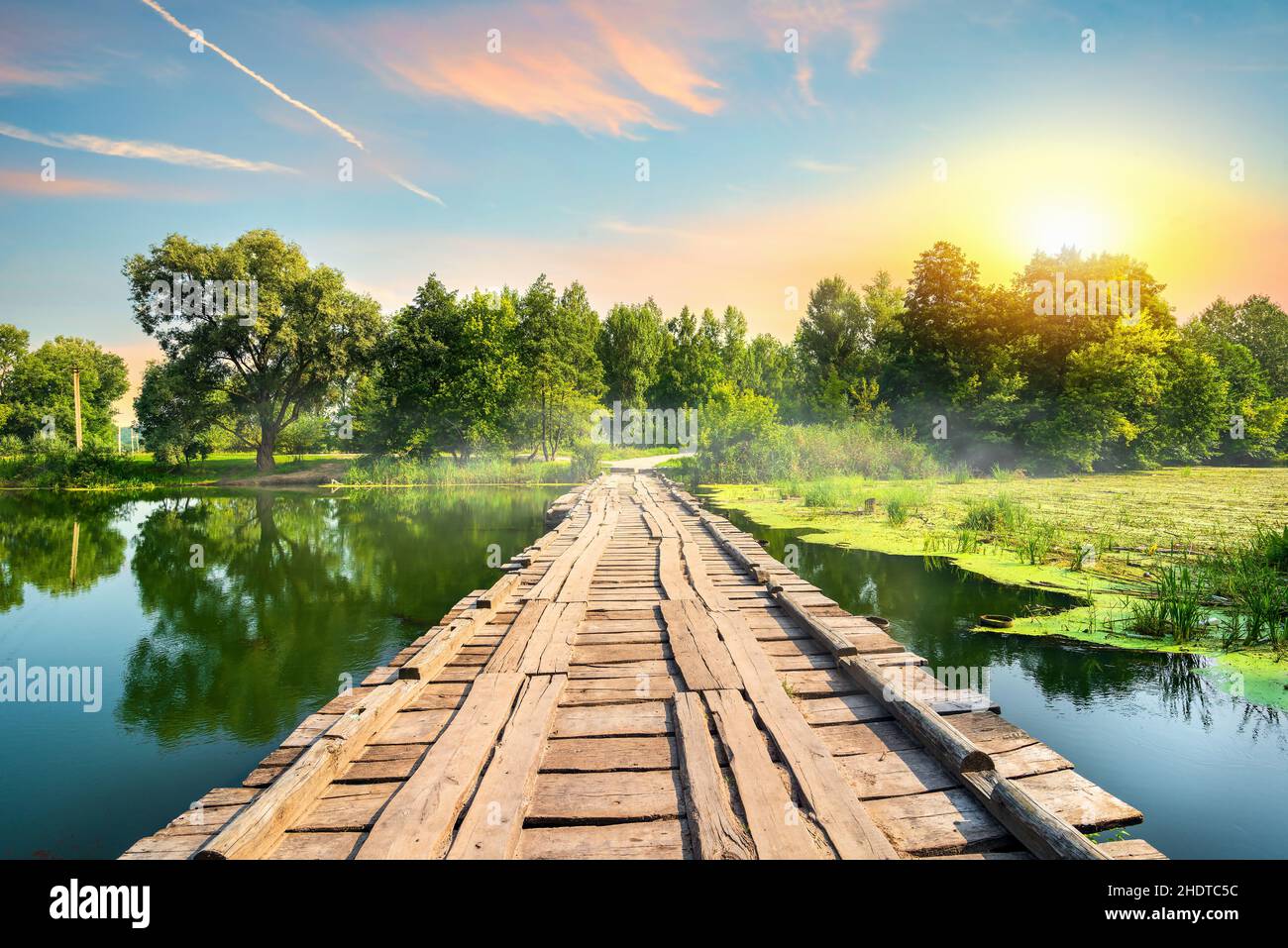 wooden bridge, lake, wooden bridges, lakes Stock Photo - Alamy