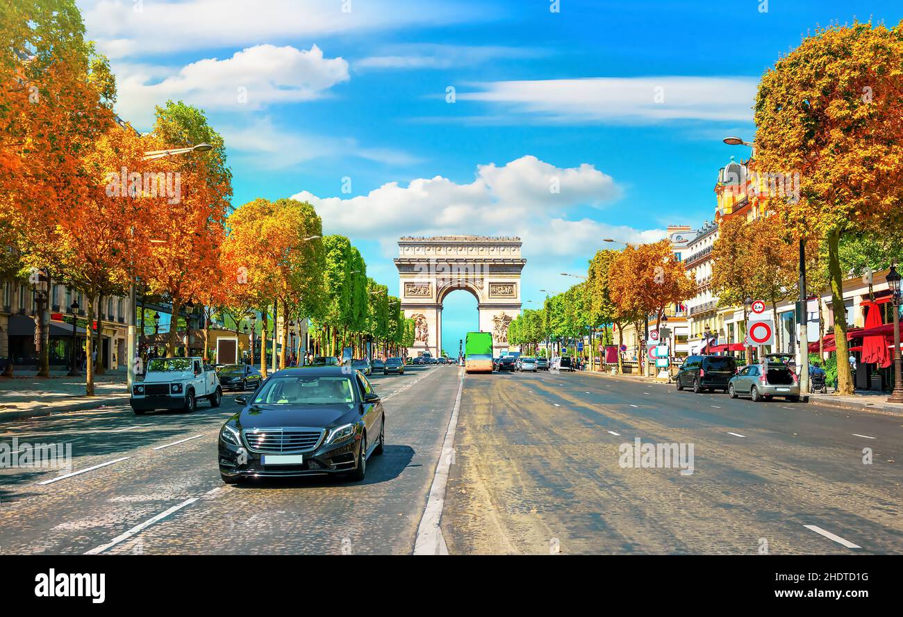 road traffic, arc de triomphe, champs elysees, roads, street, streets ...