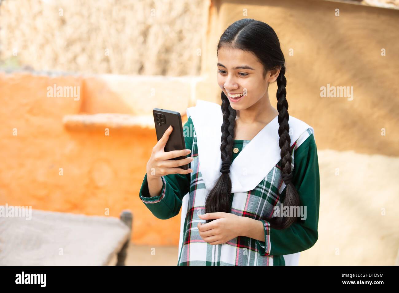 Young Happy Excited Rural Indian girl do video call on Smart phone ...