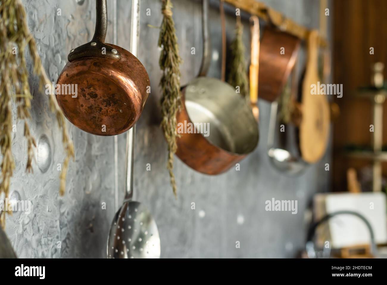 Kitchen wall rack for hanging pots, pans, aprons, and other utensils ...