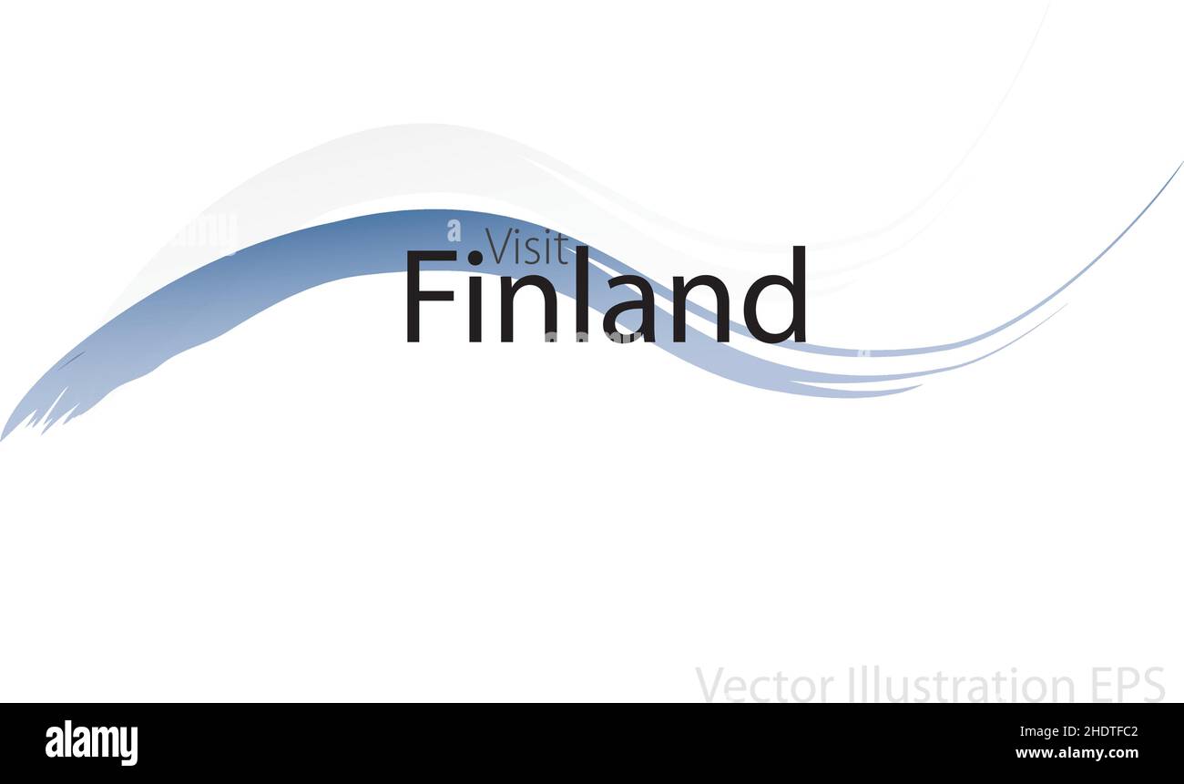 the slogan visit Finland with curved waves in watercolor style which ...